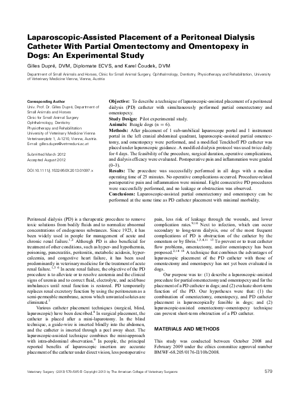 (PDF) Laparoscopic Assisted Placement of Peritoneal Dialysis Catheters ...