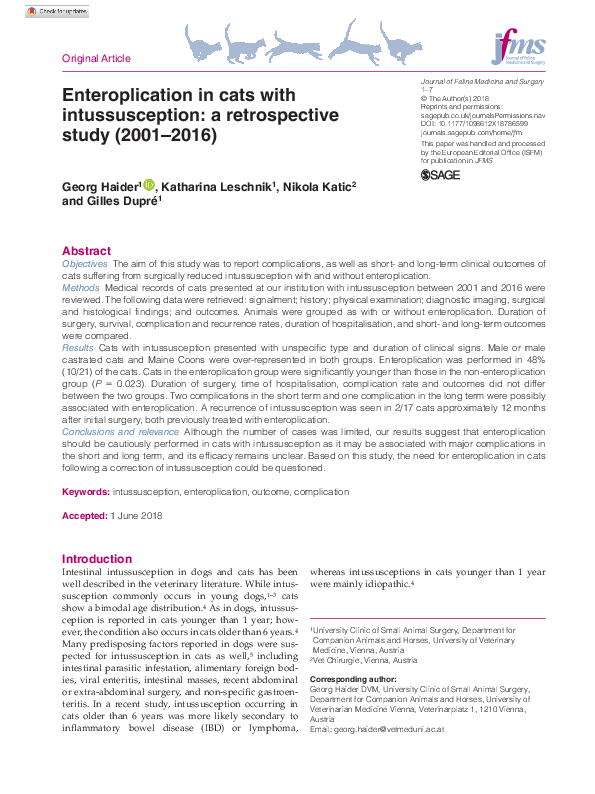 (PDF) Enteroplication in cats with intussusception: a retrospective ...