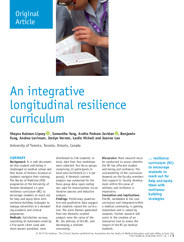 (PDF) An integrative longitudinal resilience curriculum
