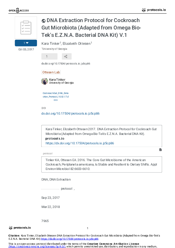 (PDF) DNA Extraction Protocol for Cockroach Gut Microbiota (Adapted ...
