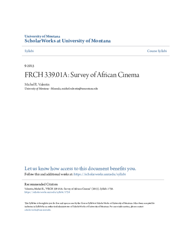 (PDF) FRCH 339.01A: Survey of African Cinema