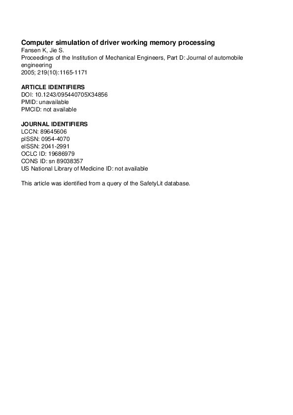(PDF) Computer simulation of driver working memory processing