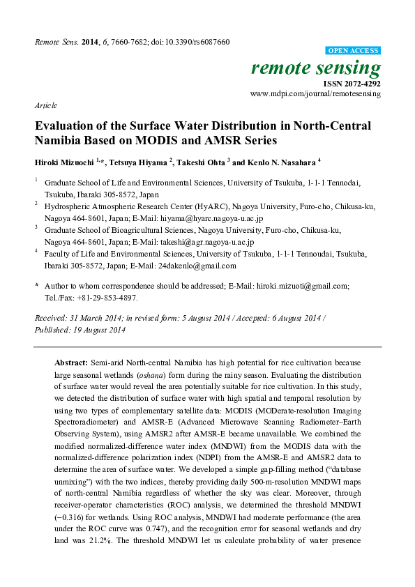 (PDF) Evaluation of the Surface Water Distribution in North-Central ...