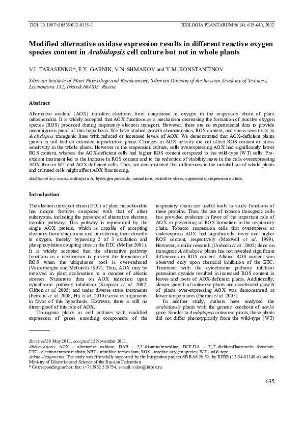 (PDF) Modified alternative oxidase expression results in different ...