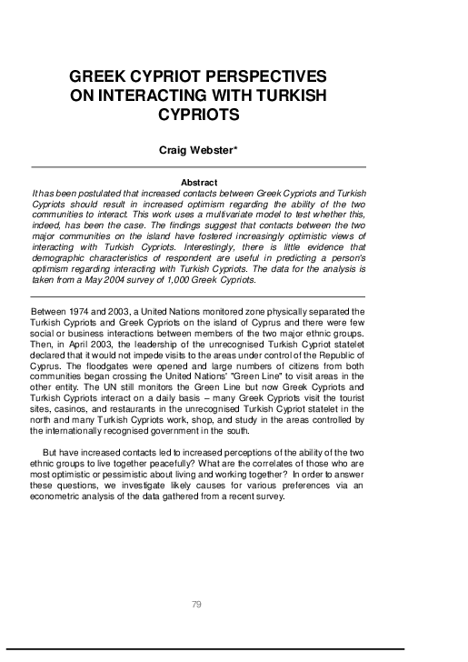(PDF) Greek Cypriot Perspectives on Interacting with Turkish Cypriots