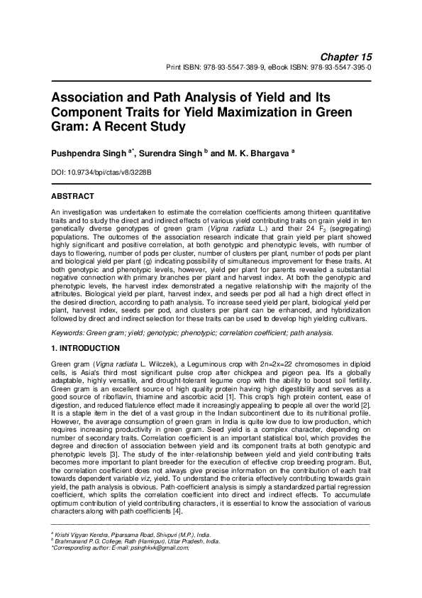 (PDF) Association and Path Analysis of Yield and Its Component Traits for Yield Maximization in ...