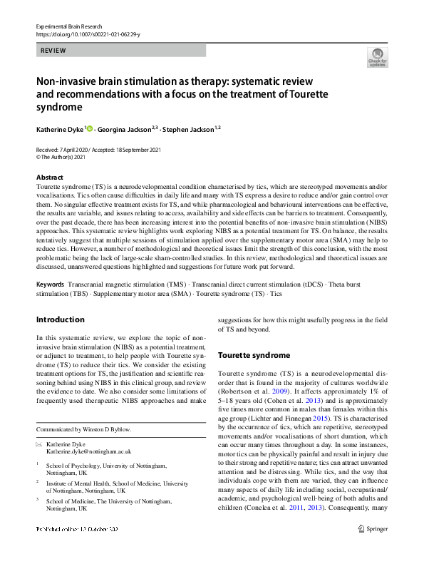 (PDF) Non-invasive brain stimulation as therapy: systematic review and ...