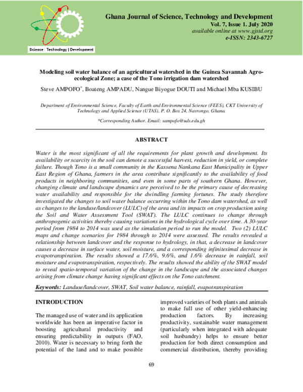(PDF) Modeling soil water balance of an agricultural watershed in the ...