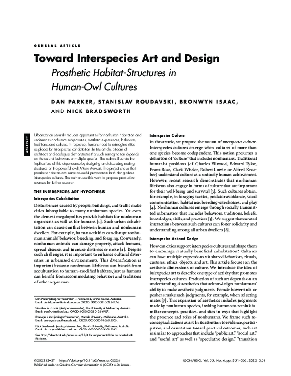 (PDF) Toward Interspecies Art and Design: Prosthetic Habitat-Structures ...