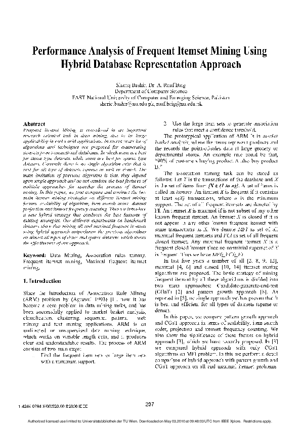 (PDF) Performance Analysis of Frequent Itemset Mining Using Hybrid Database Representation Approach