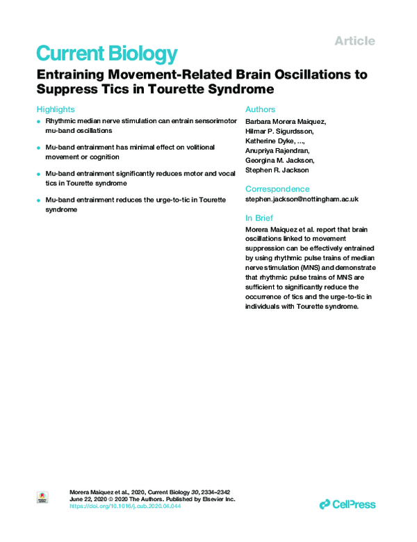 Entraining Movement-Related Brain Oscillations to Suppress Tics in ...