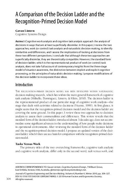 (PDF) A Comparison of the Decision Ladder and the Recognition-Primed ...