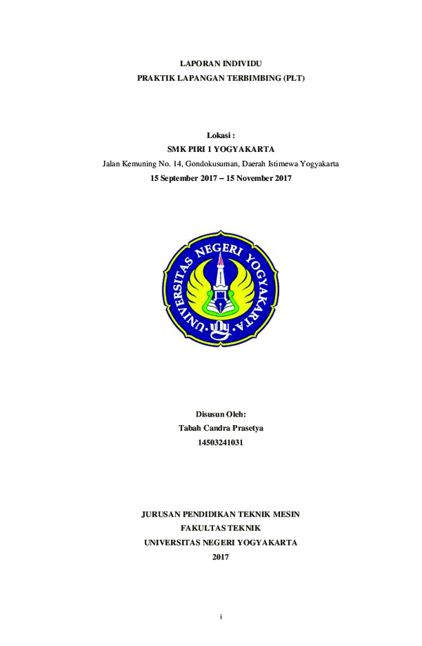 Pdf Praktik Lapangan Terbimbing Plt Smk Piri 1 Yogyakarta