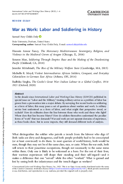 (PDF) War as Work: Labor and Soldiering in History