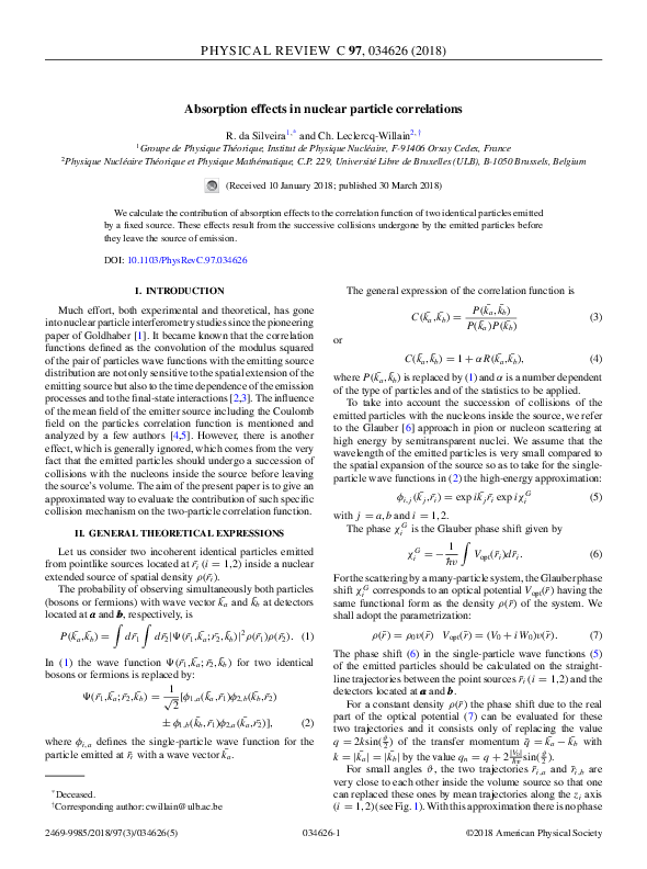 (PDF) Absorption effects in nuclear particle correlations