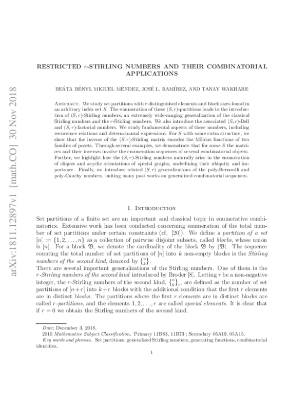 Pdf Restricted R Stirling Numbers And Their Combinatorial Applications