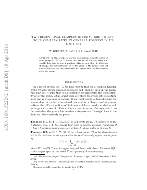 (PDF) Subroups of PSL(3,C) with four lines in general position in its ...