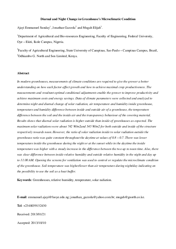 (PDF) Diurnal and Night Change in Greenhouse's Microclimatic Condition | Dr. Emmanuel S Ajayi ...