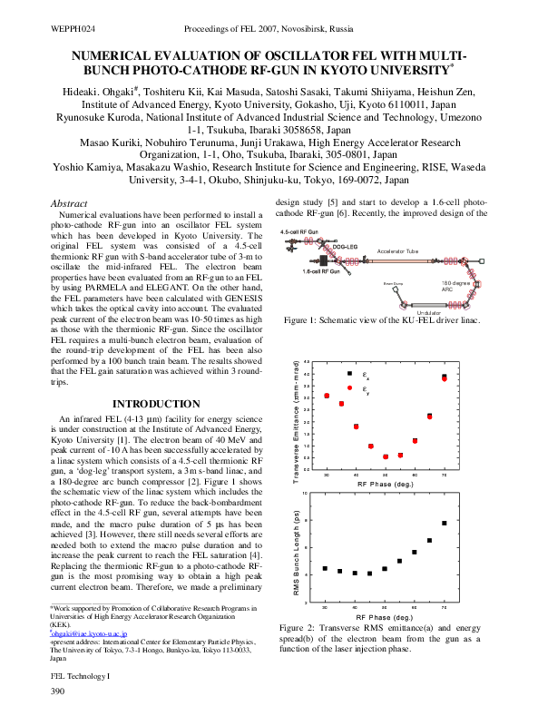 (PDF) Numerical Evaluation of Oscillator Fel with Multi-Bunch Photo-Cathode RF-Gun in Kyoto ...