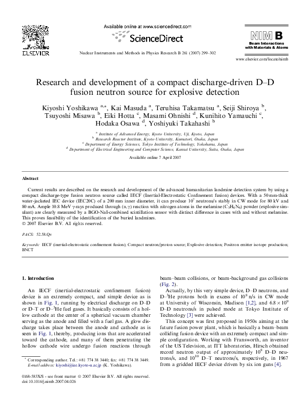 (PDF) Research and development of a compact discharge-driven D–D fusion ...