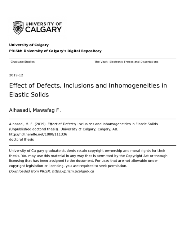 (PDF) Effect of Defects, Inclusions and Inhomogeneities in Elastic Solids
