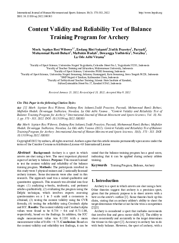 (PDF) Content Validity and Reliability Test of Balance Training Program ...