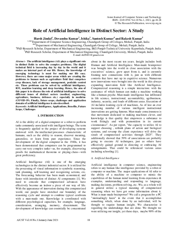 (PDF) Role of Artificial Intelligence in Distinct Sector: A Study