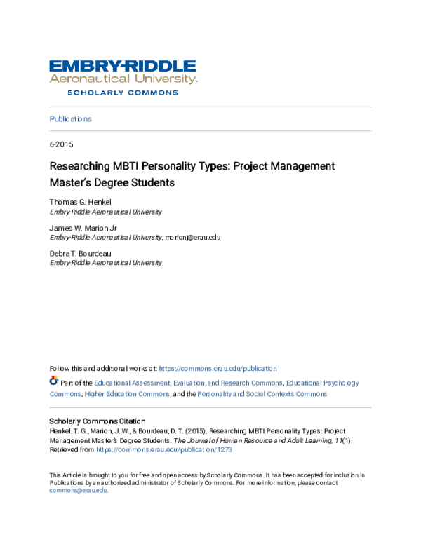 (PDF) Researching MBTI Personality Types: Project Management Master’s ...