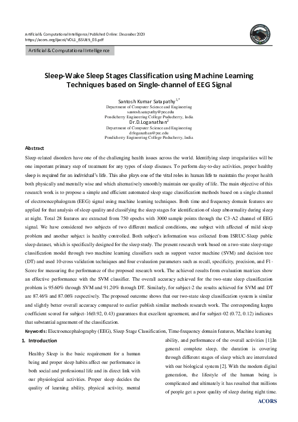 (PDF) Sleep-Wake Sleep Stages Classification using Machine Learning ... (PDF) Sleep-Wake Sleep Stages Classification using Machine Learning ...