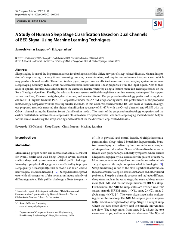 (PDF) A Study of Human Sleep Stage Classification Based on Dual Channels of EEG Signal Using ...