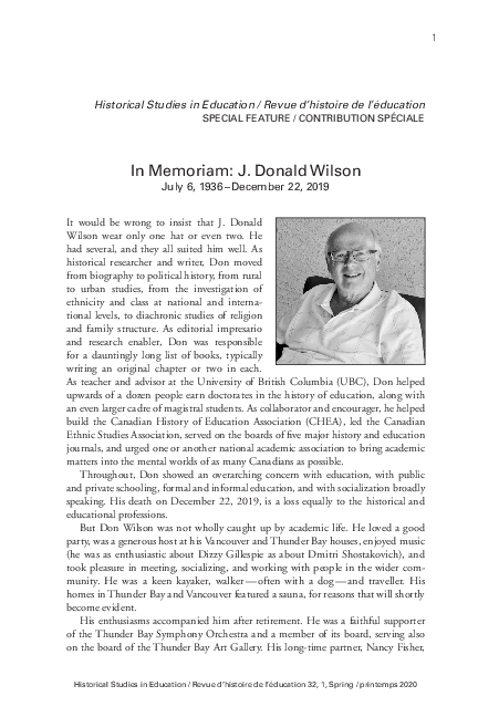 (PDF) In Memoriam: J. Donald Wilson, 1936-2019