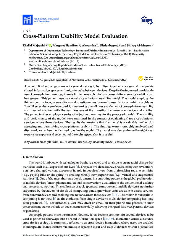 Pdf Cross Platform Usability Model Evaluation