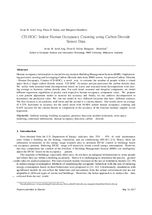 (PDF) CD-HOC: Indoor Human Occupancy Counting using Carbon Dioxide Sensor Data