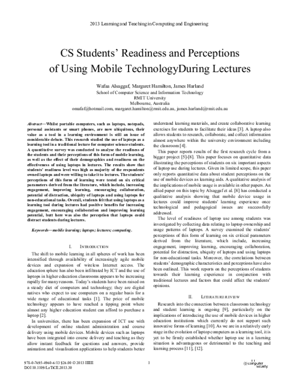 (PDF) CS Students' Readiness and Perceptions of Using Mobile Technology during Lectures ...
