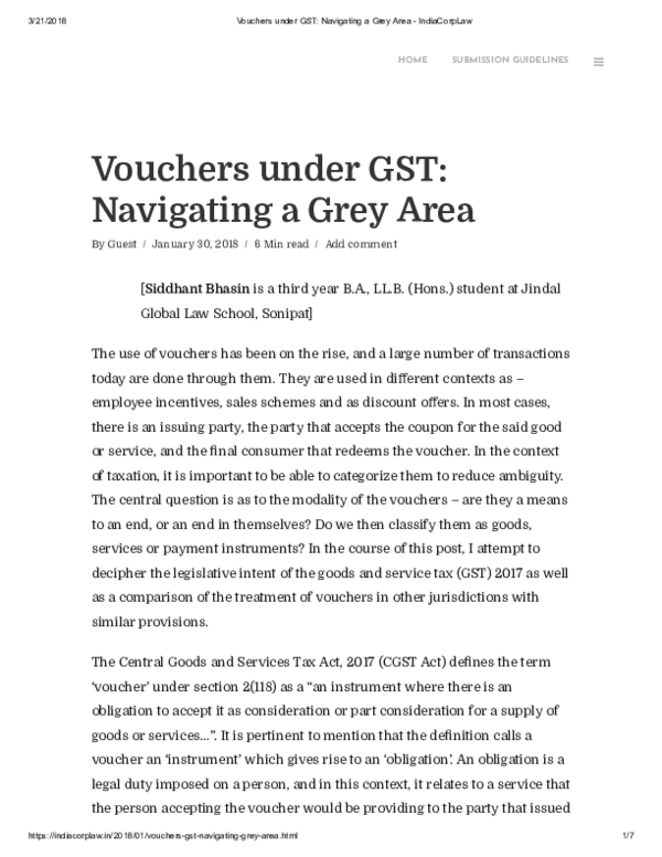 (PDF) Vouchers under GST: Navigating a grey area