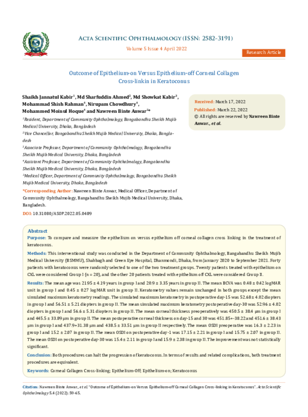 (PDF) Outcome of Epithelium-on Versus Epithelium-off Corneal Collagen ...
