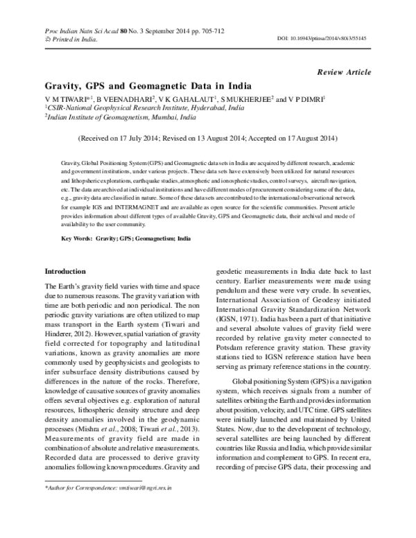 (PDF) Gravity, GPA and Geomagnetic Data in India