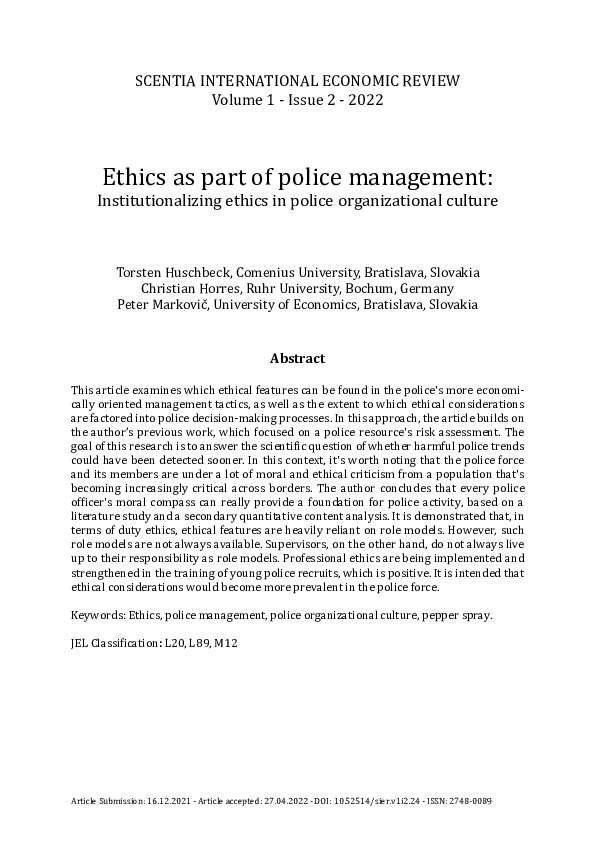 (PDF) Ethics as part of police management