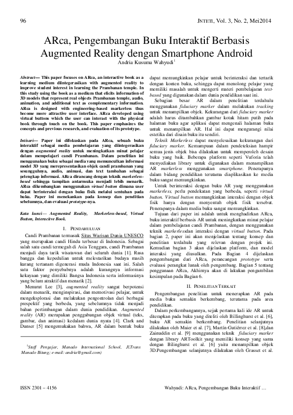(PDF) ARca: PENGEMBANGAN BUKU INTERAKTIF BERBASIS AUGMENTED REALITY PADA PENGENALAN DAN ...