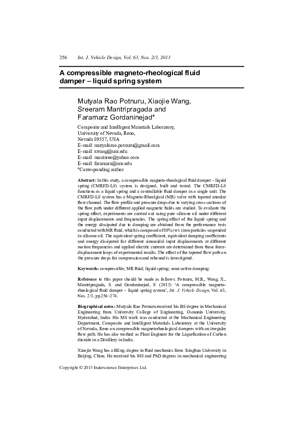 (PDF) A compressible magneto-rheological fluid damper-liquid spring system