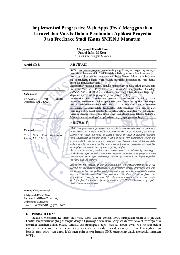 (PDF) Implementasi Progressive Web Apps (PWA) Menggunakan Laravel Dan Vue.Js dalam Pembuatan ...