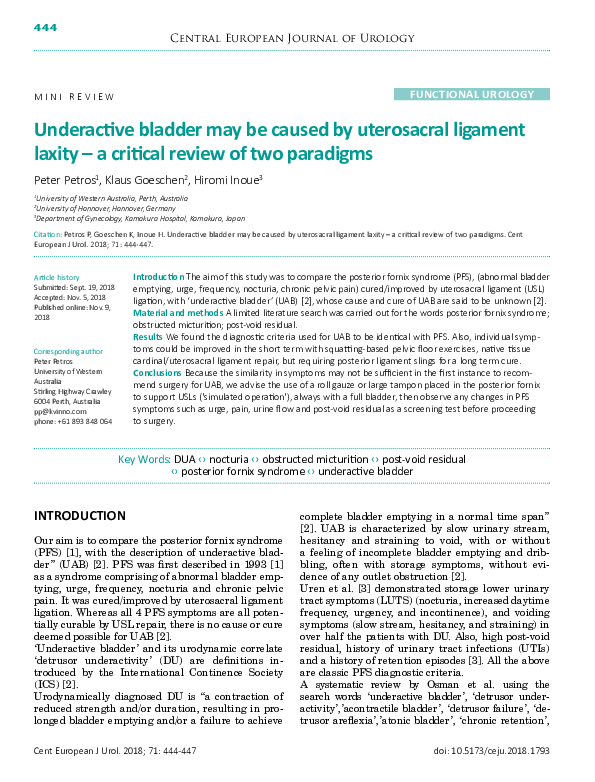 (PDF) Underactive bladder may be caused by uterosacral ligament laxity ...