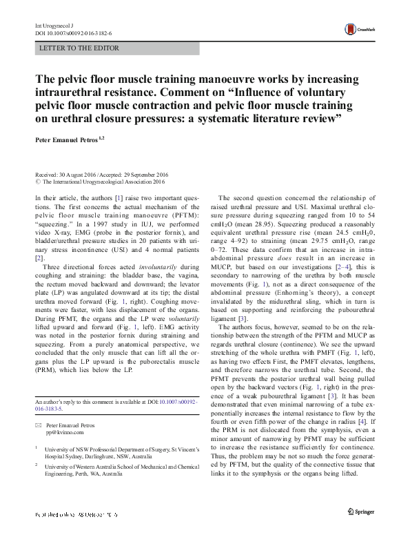 (PDF) The pelvic floor muscle training manoeuvre works by increasing ...