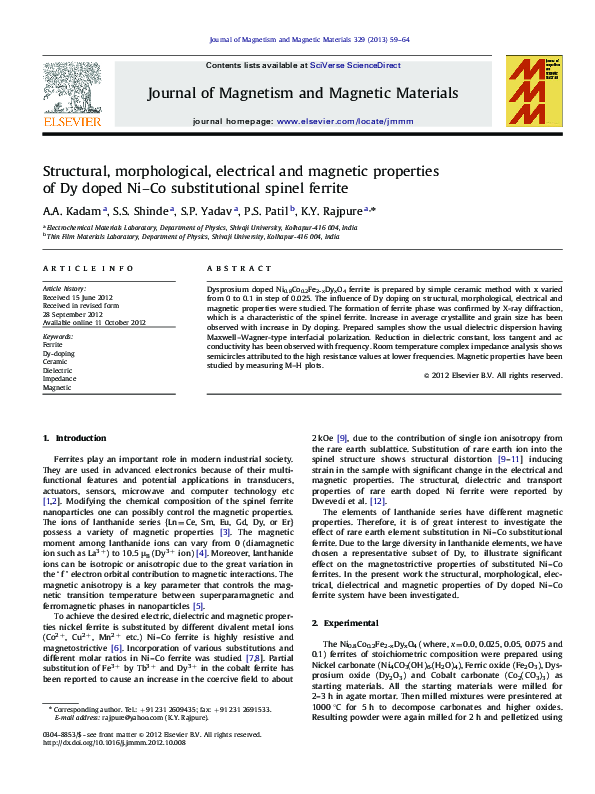 (PDF) Structural, morphological, electrical and magnetic properties of Dy doped Ni–Co ...