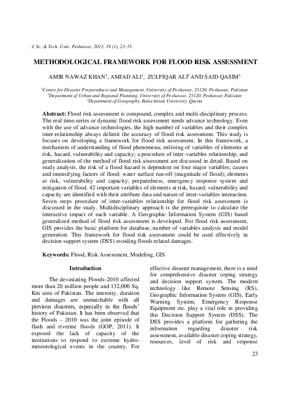 (PDF) Methodological Framework for Flood Risk Assessment METHODOLOGICAL FRAMEWORK FOR FLOOD RISK ...