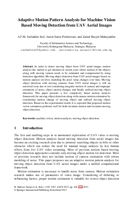 Pdf Adaptive Motion Pattern Analysis For Machine Vision Based Moving Detection From Uav Aerial