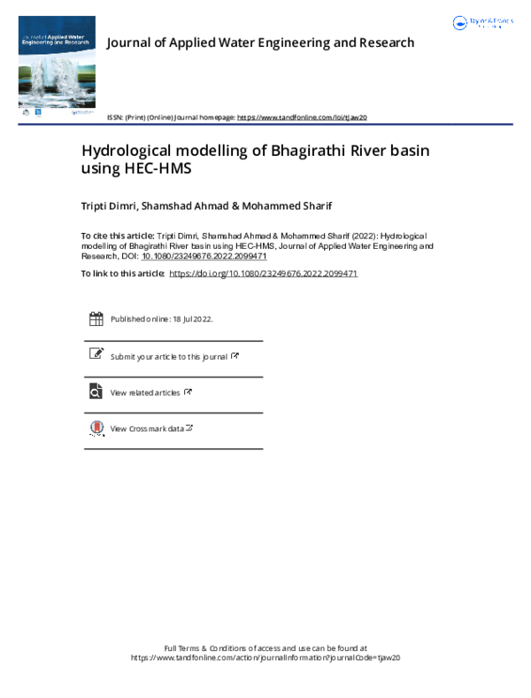 (PDF) Hydrological modelling of Bhagirathi River basin using HEC-HMS