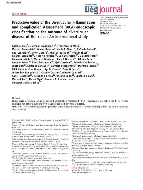 Pdf Predictive Value Of The Diverticular Inflammation And Complication Assessment Dica