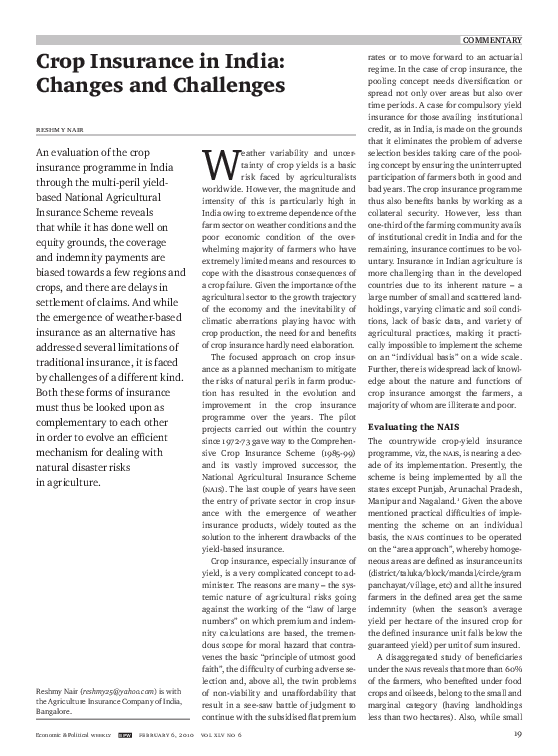 (PDF) evaluation of the crop insurance programme in India through the ...