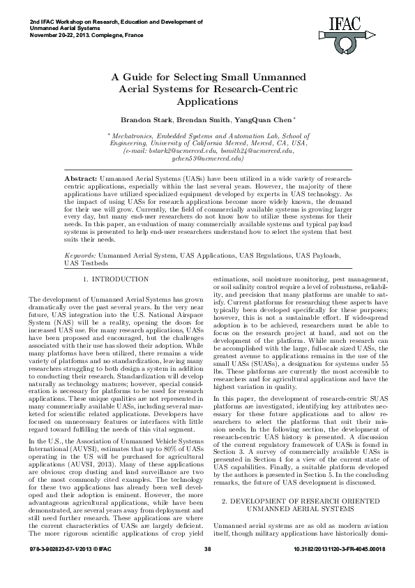 (PDF) A Guide for Selecting Small Unmanned Aerial Systems for Research ...